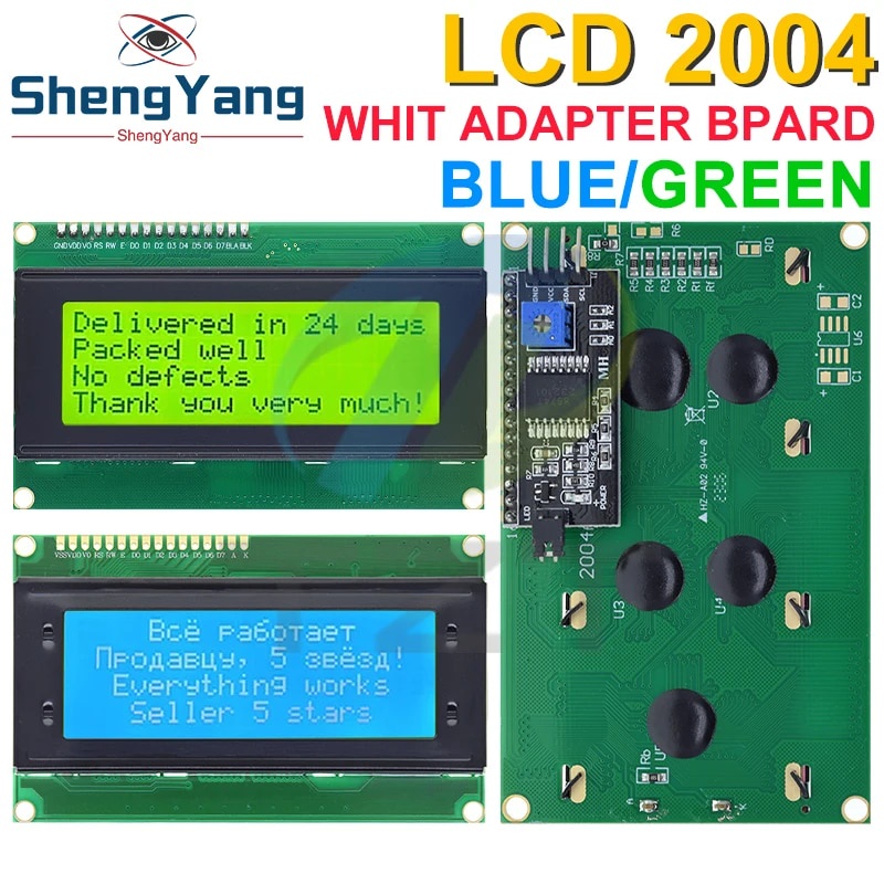 ☄TZT IIC/I2C/TWI 2004 Serial Blue Green Backlight LCD Module for Arduino UNO R3 MEGA2560 20 X 4 ...