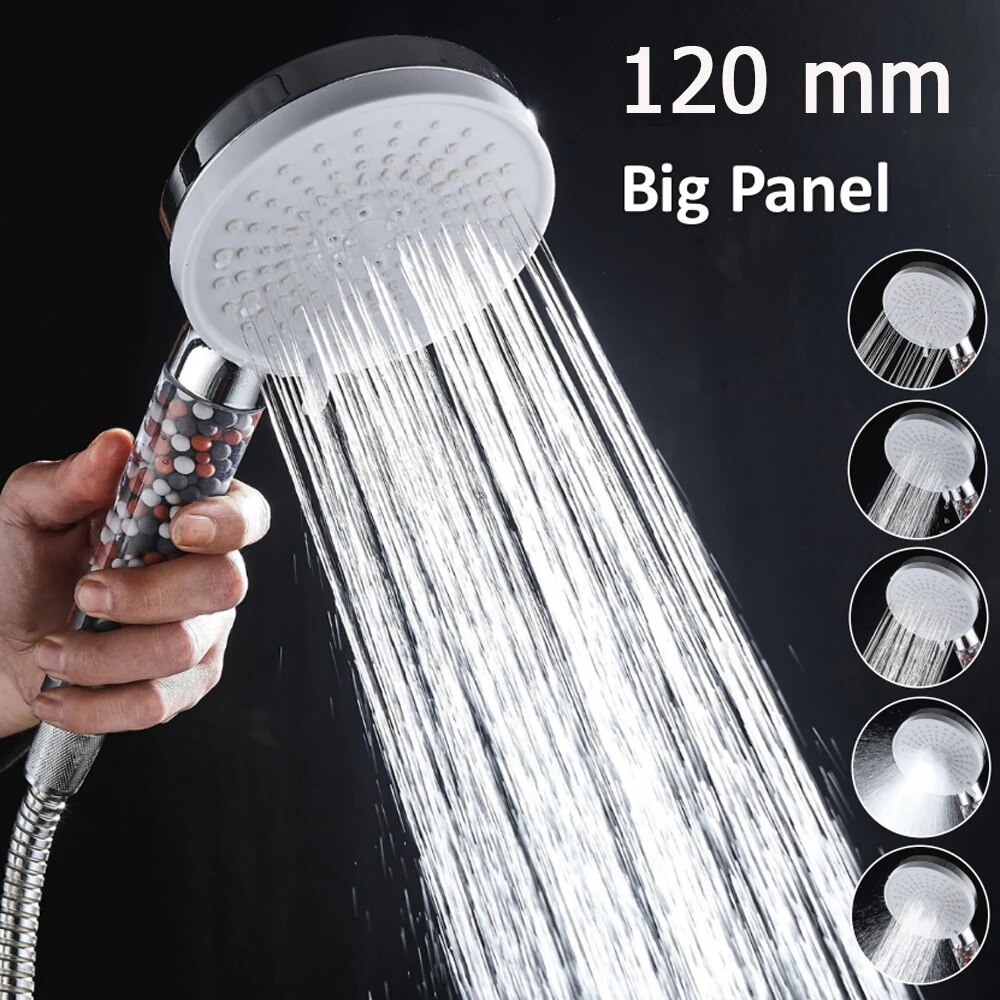 Zloog 120mm Big Panel High Pressure Shower Head 5 Modes Rainfall Filter