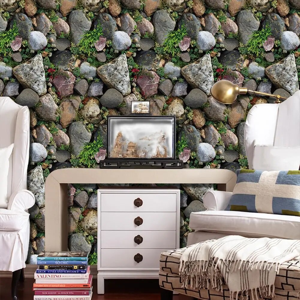 Wall Sticker Design Stone Rock Grass Vintage Wallpaper Self-adhesive ...