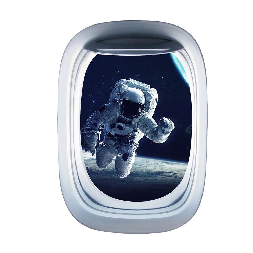 Astronaut Wall Sticker Cartoon Outer Space Spaceman Pattern Window Wall ...