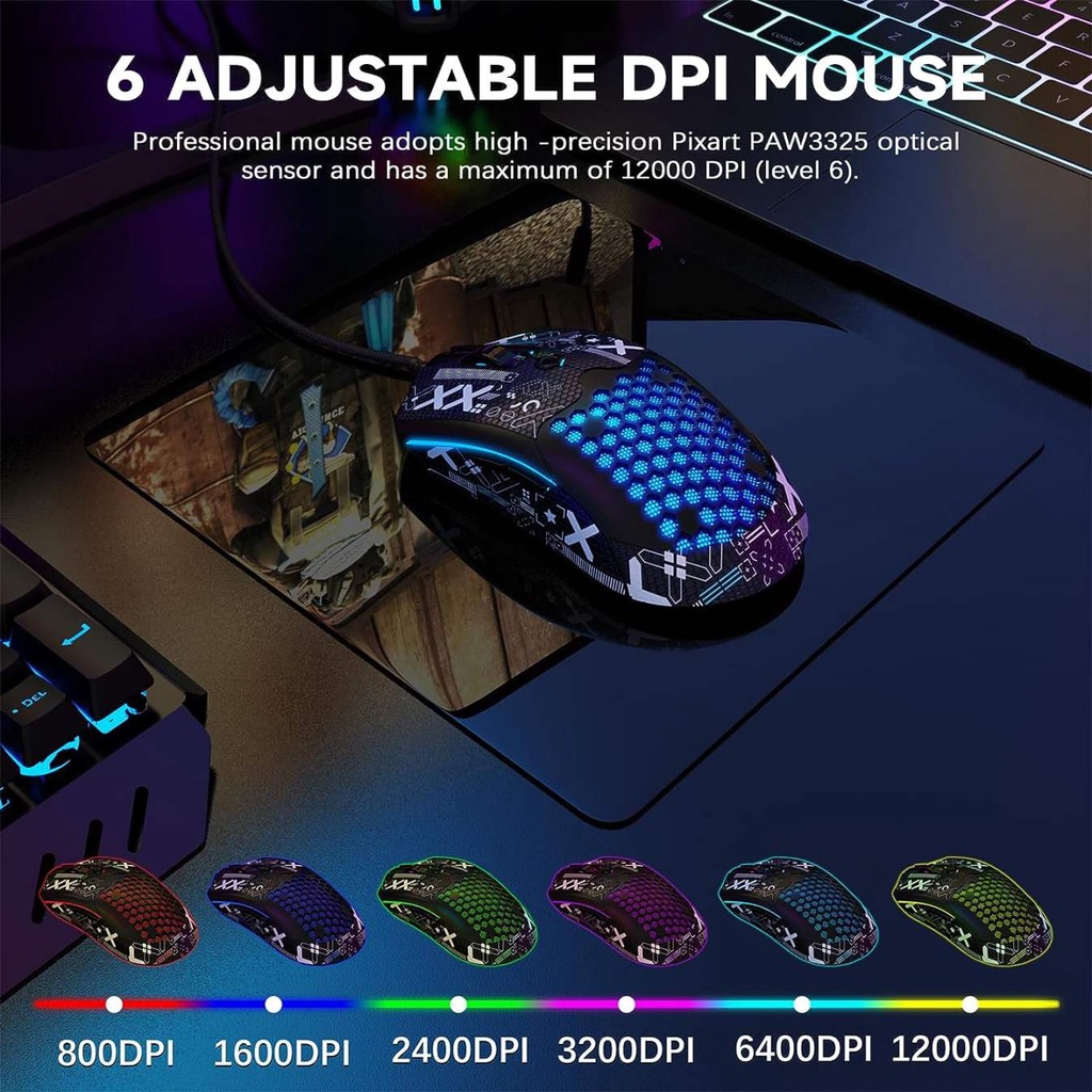 Ziyoulang M5 Wired Gaming Mouse 16 RGB Backlit Ultralight With ...
