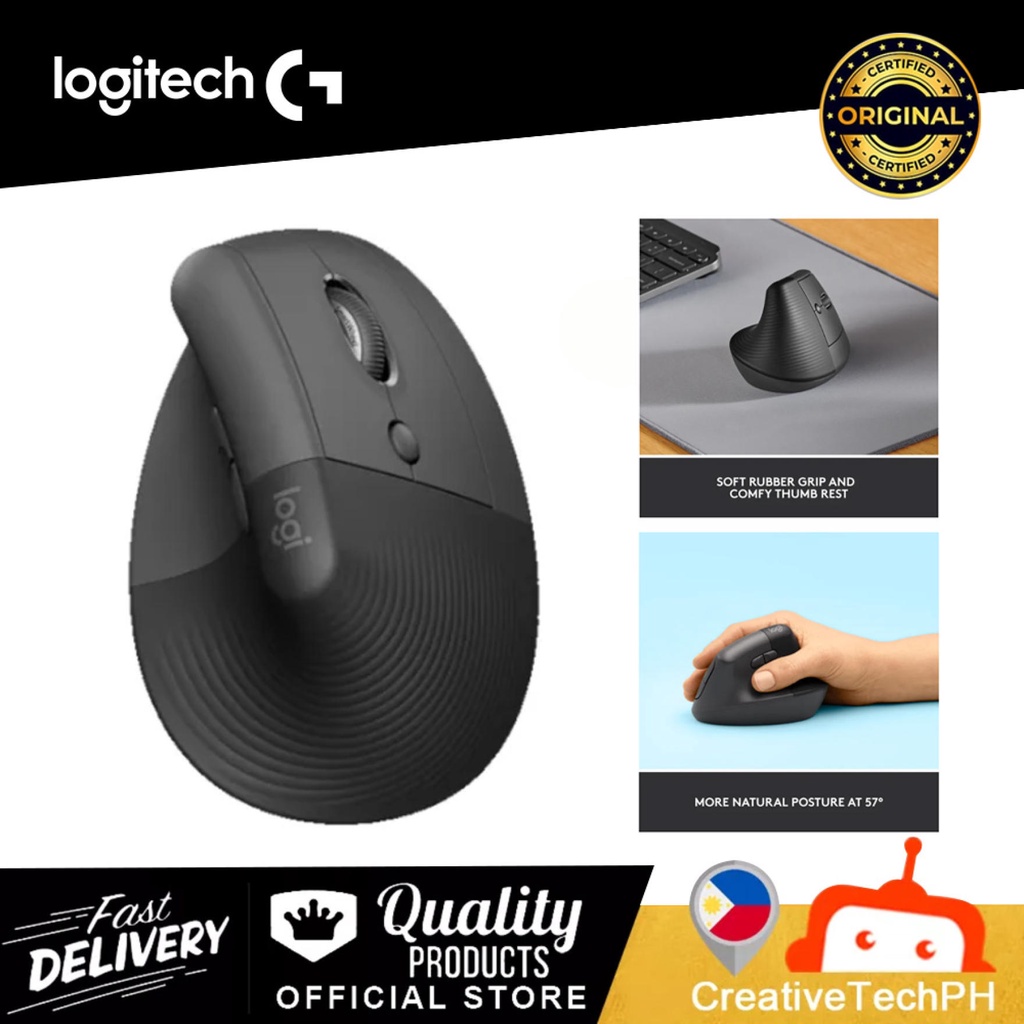 Graphite Logitech Lift Vertical Ergonomic Wireless Mouse | Shopee ...