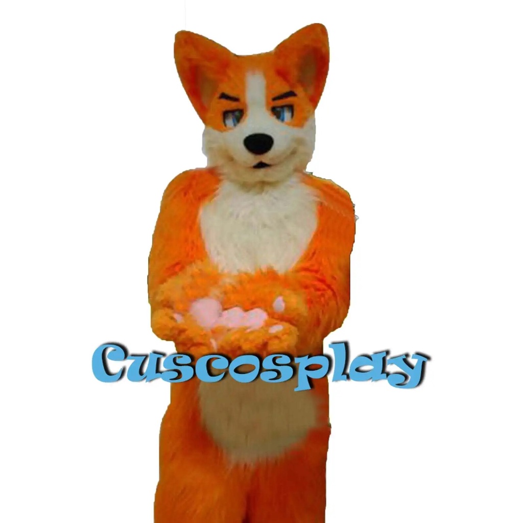 Orange White Long Fur Furry Husky Dog Wolf Fox Fursuit Mascot Costume ...