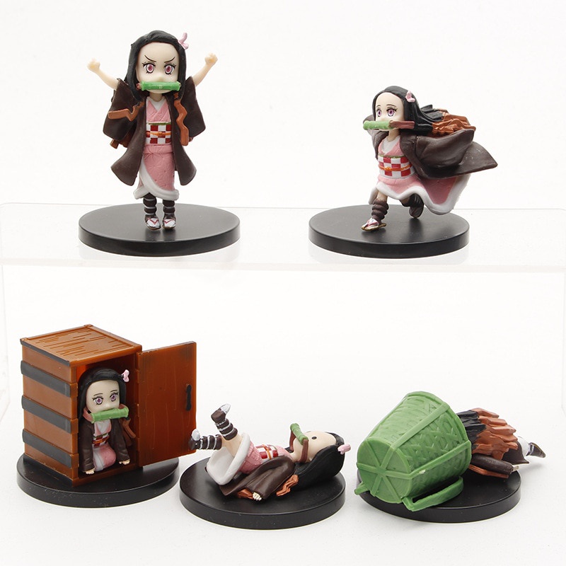 Nezuko Figure With Box Bamboo Basket Demon Slayer Mini Figurine 5 ...