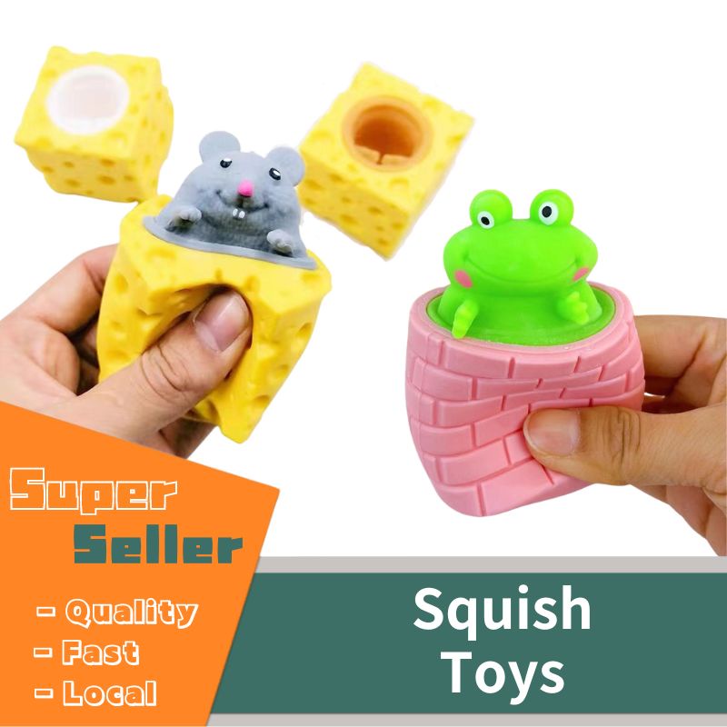 Cute Squish Mouse Cheese Toys Rabbit Frog Chicken pop Squeeze Toys it ...