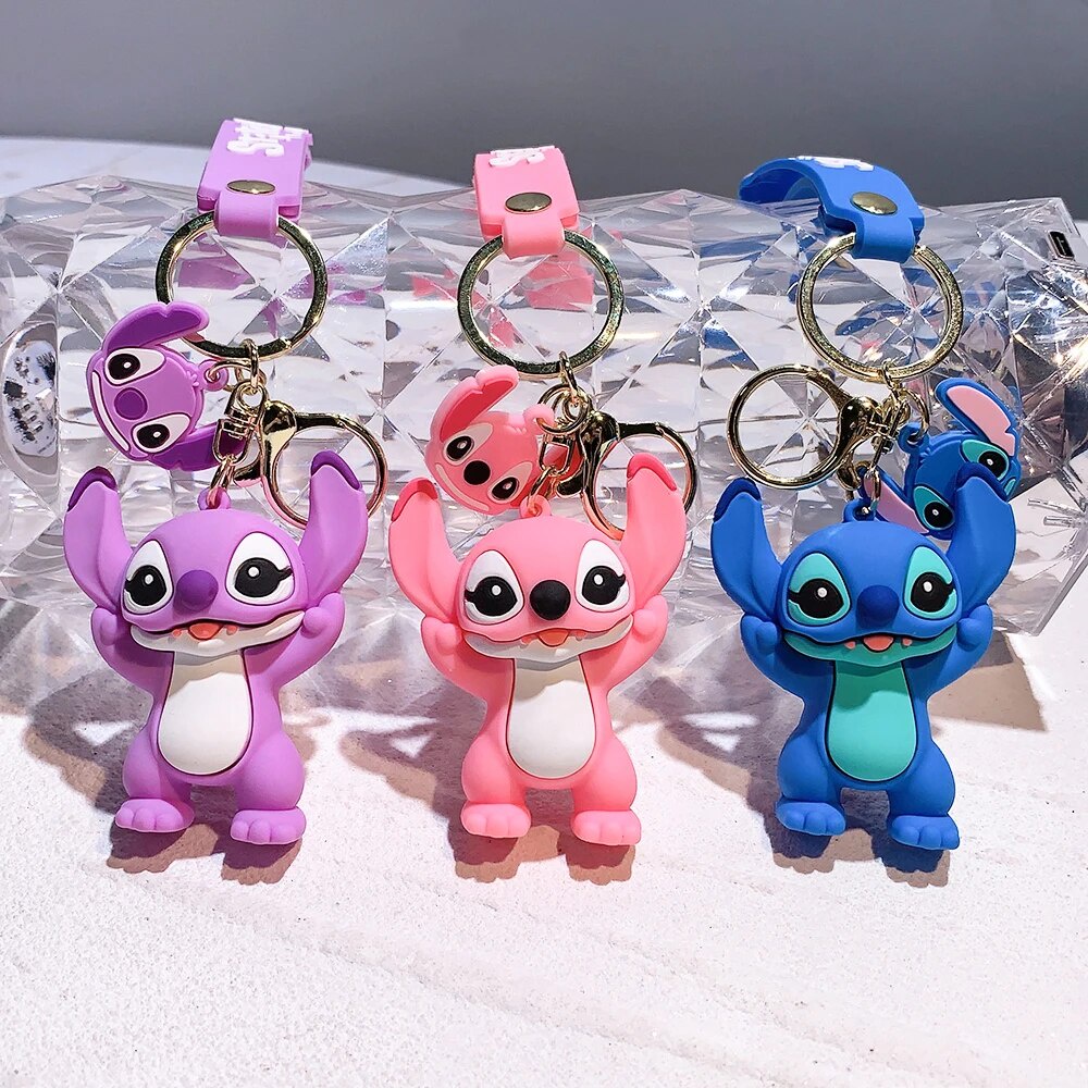 Disney Anime Lilo & Stitch Keychain Cute Cartoon Stitch Angel Silicone ...