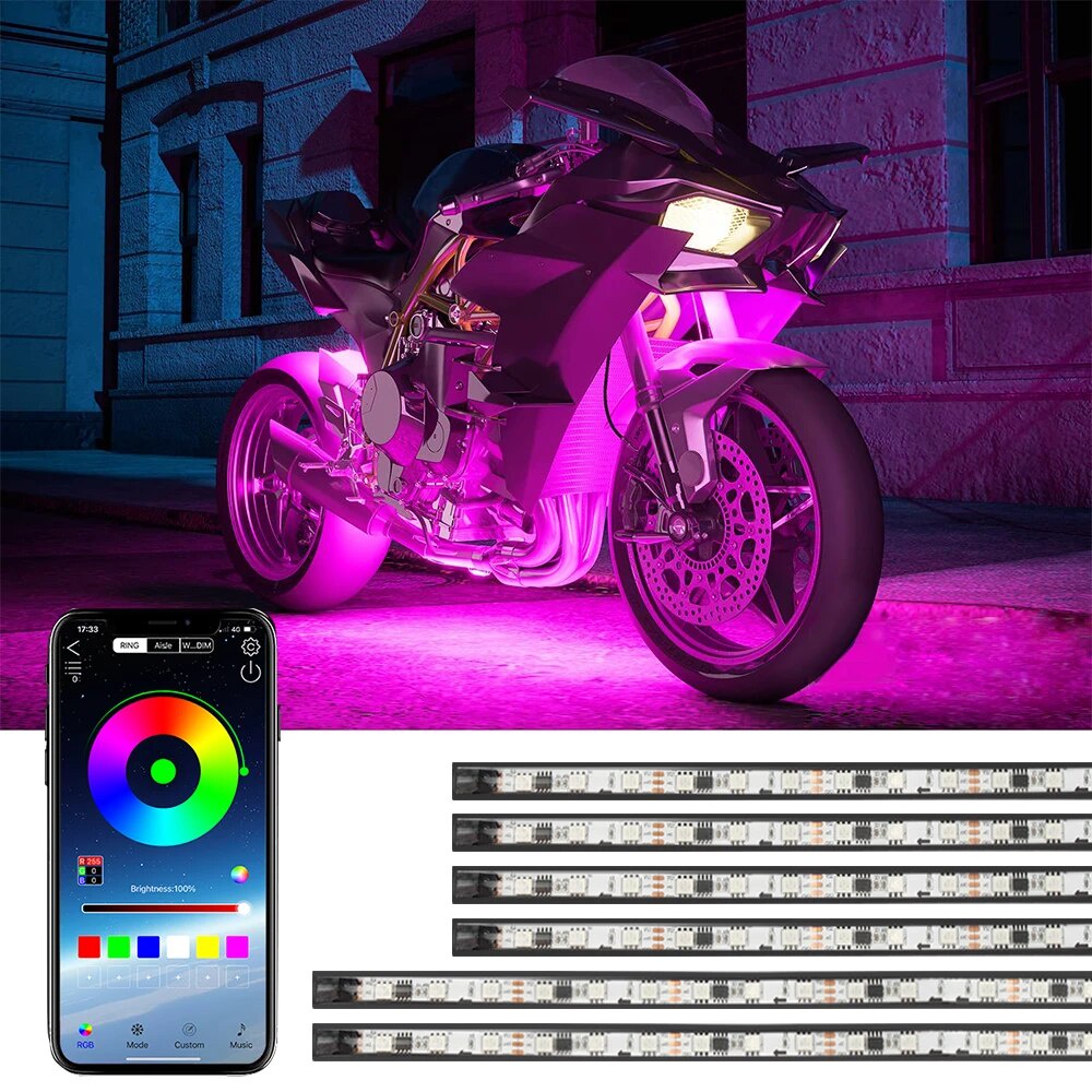 OKEEN 6pc RGB Motor LED Strip Universal Underbody Decorative Strip ...