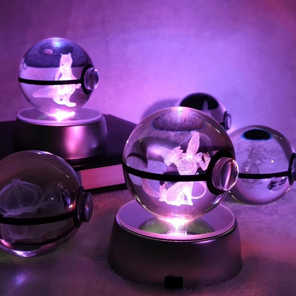 Pokemon 3D CrystalBall Pikachu Charizard Eevee Engraved LED Crystal ...