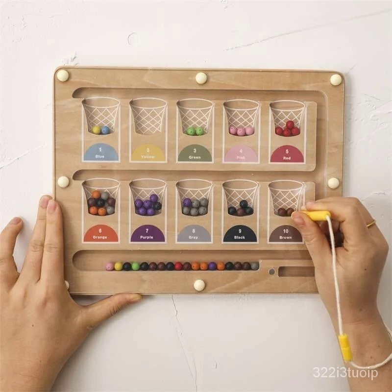 Color Sorting Maze Game Wooden Math Teaching Aids Toy Magnetic Beads ...