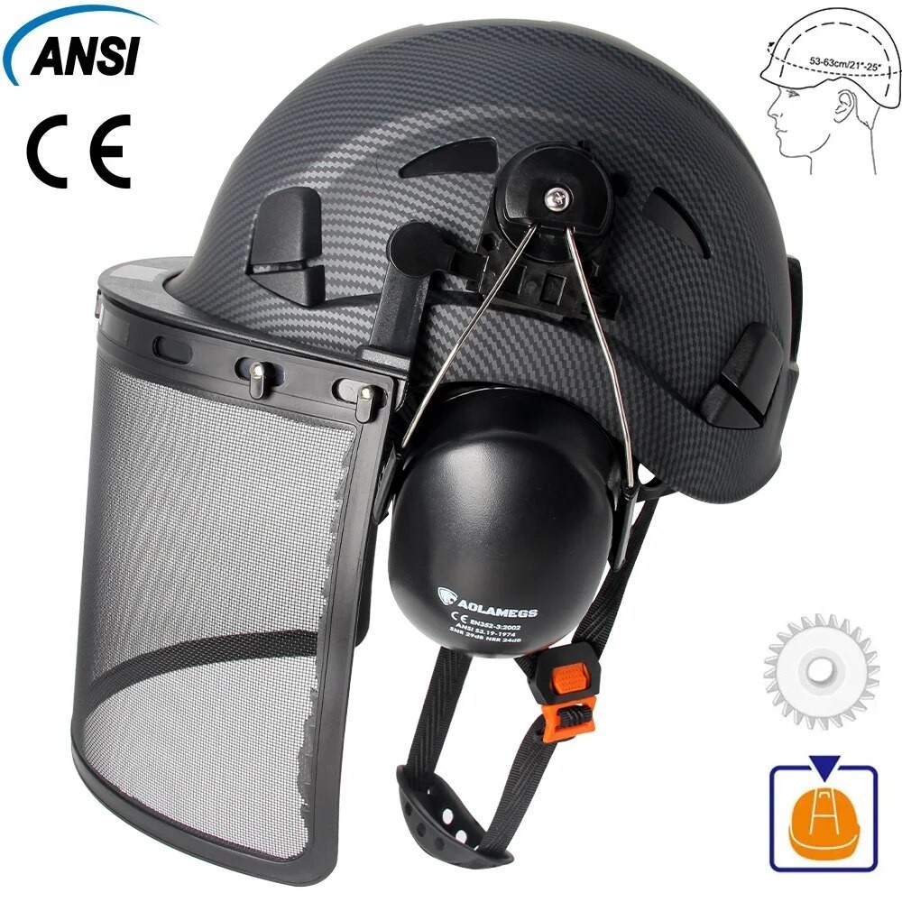 웃Industrial Forestry Safety Helmet With Mesh Face Shield and Earmuffs ...