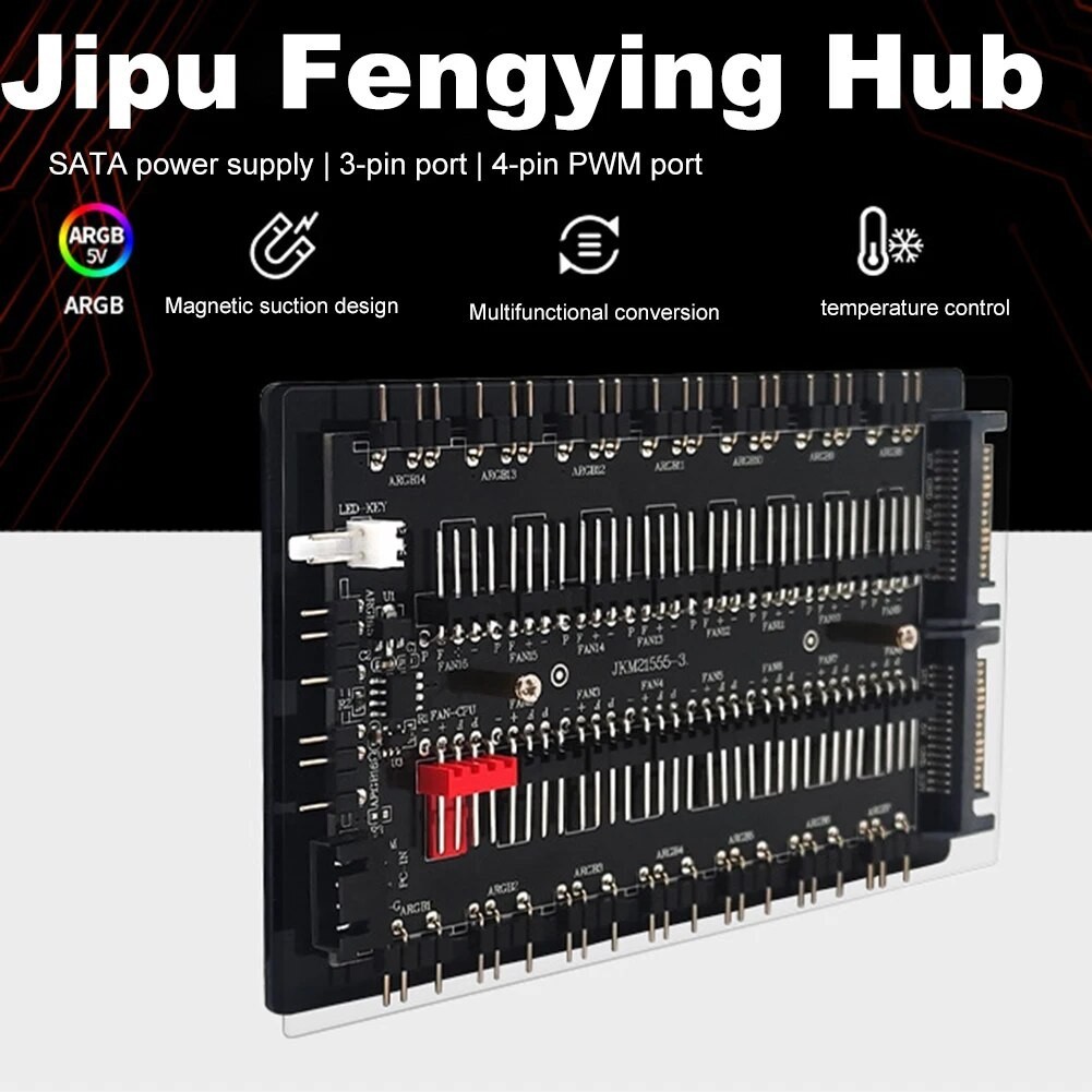 ☍4PIN PWM 5V ARGB ARGB PWM Fan Hub with Magnetic Base Dual 16-bit ...