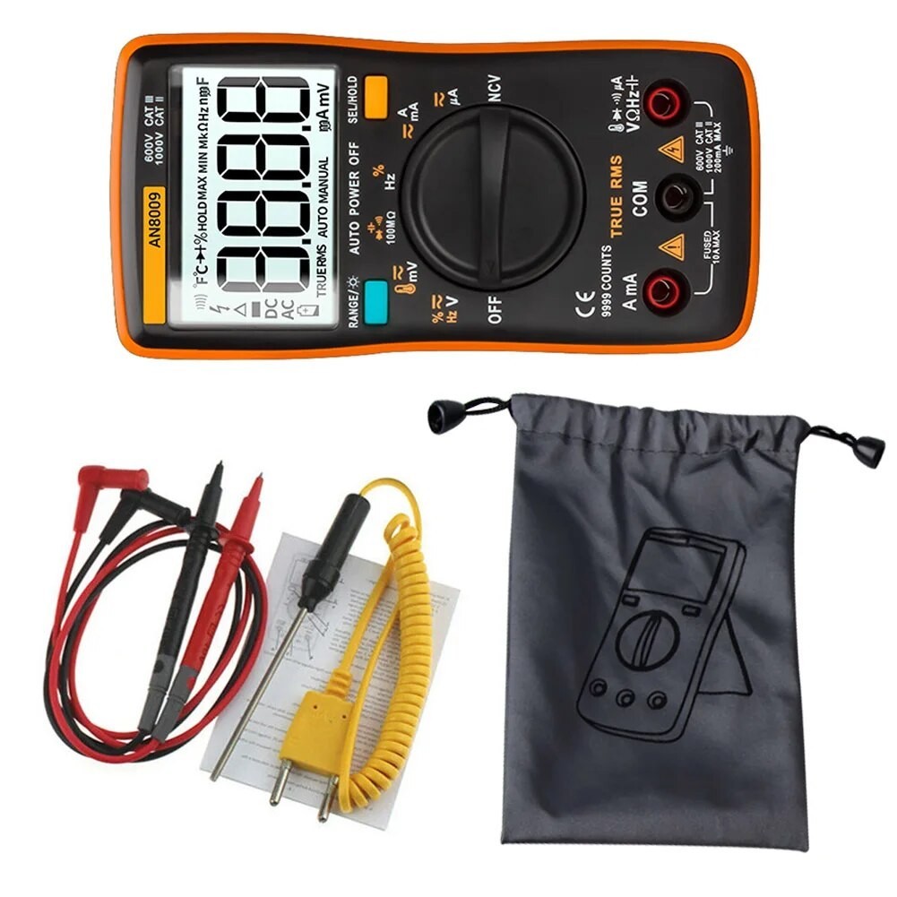 ♥AN8009 Digital Multimeter 9999 Counts Auto Range True-RMS NCV Ohmmeter ...