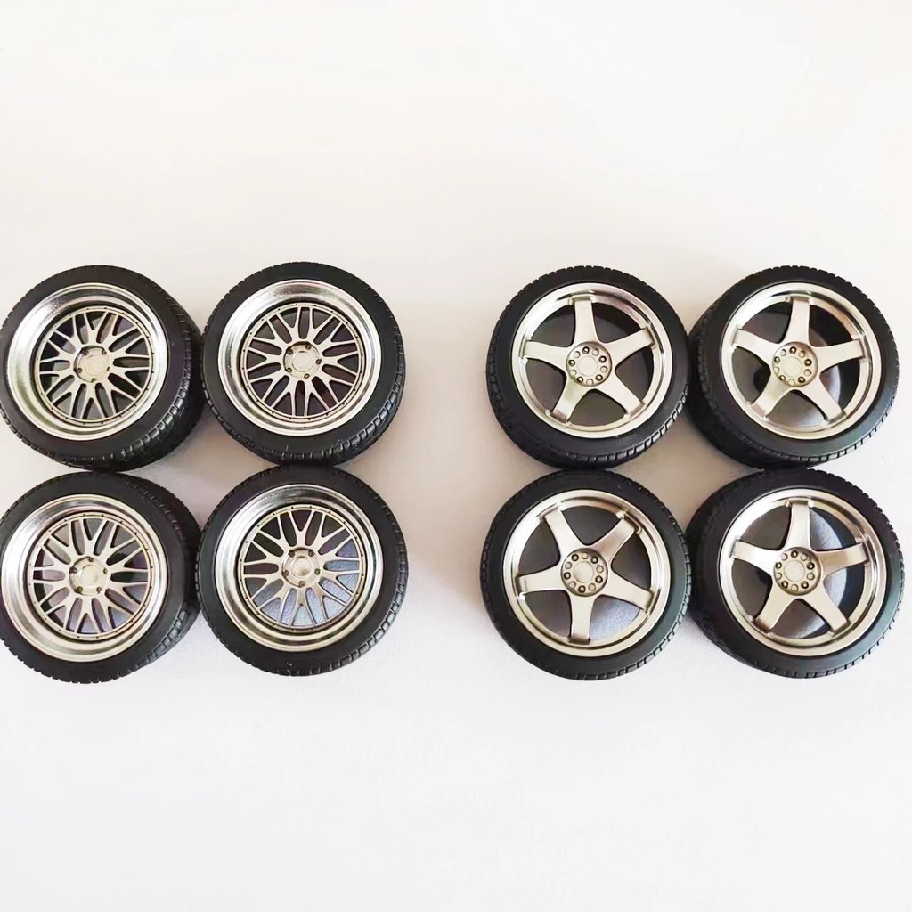 4pcs 1/18 Car Model Wheels Rubber Tires 36mm BBS Advan Wheel Modify ...