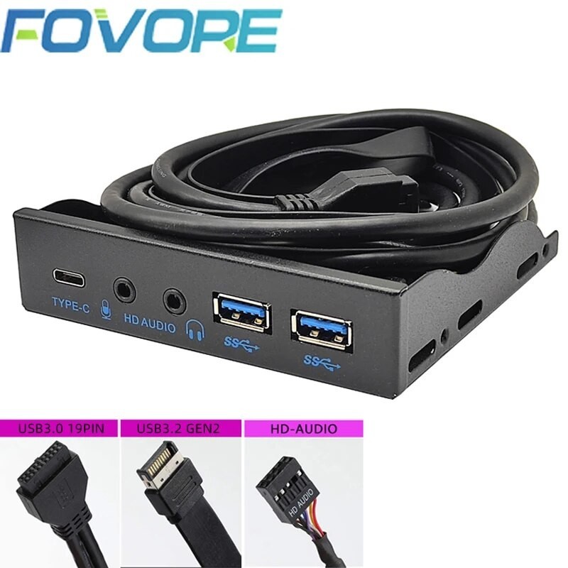 유USB Front Panel for PC USB3.2 Gen2 10Gbps Type C + 19Pin 2Port USB3.0 ...