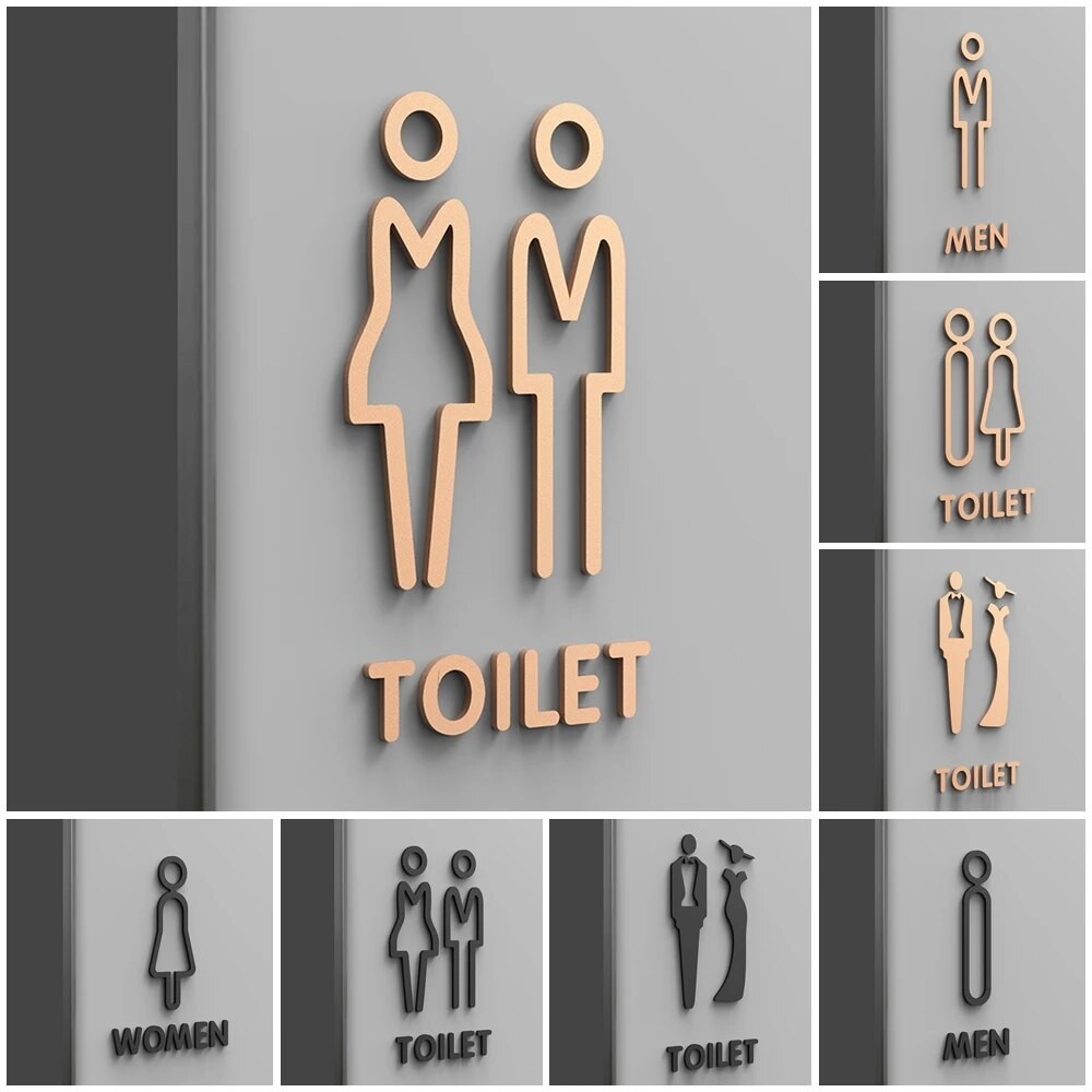 Black Gold Laser Cut Acrylic Toilet Sign Plate Acrylic 3D Wash Room ...