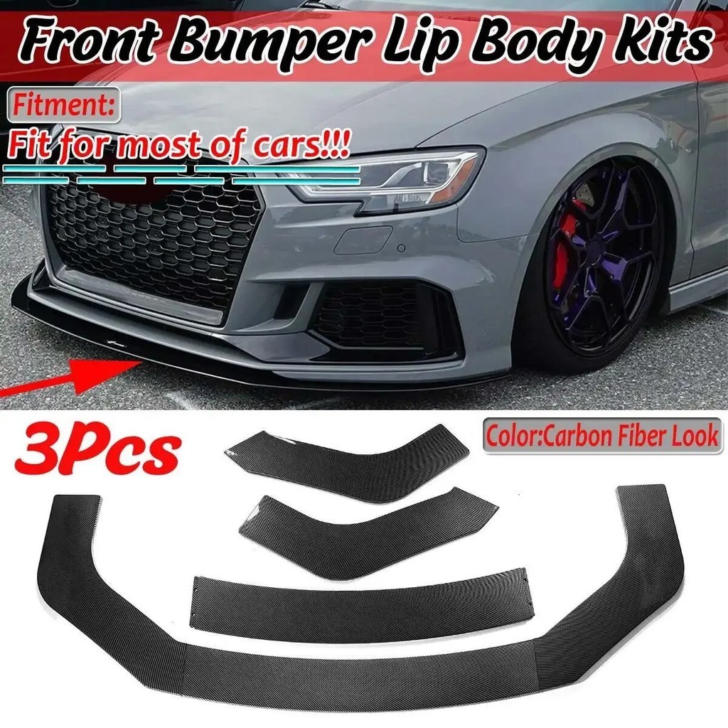3x Carbon Fiber Look Universal Car Front Lip Bumper Splitter Spoiler ...