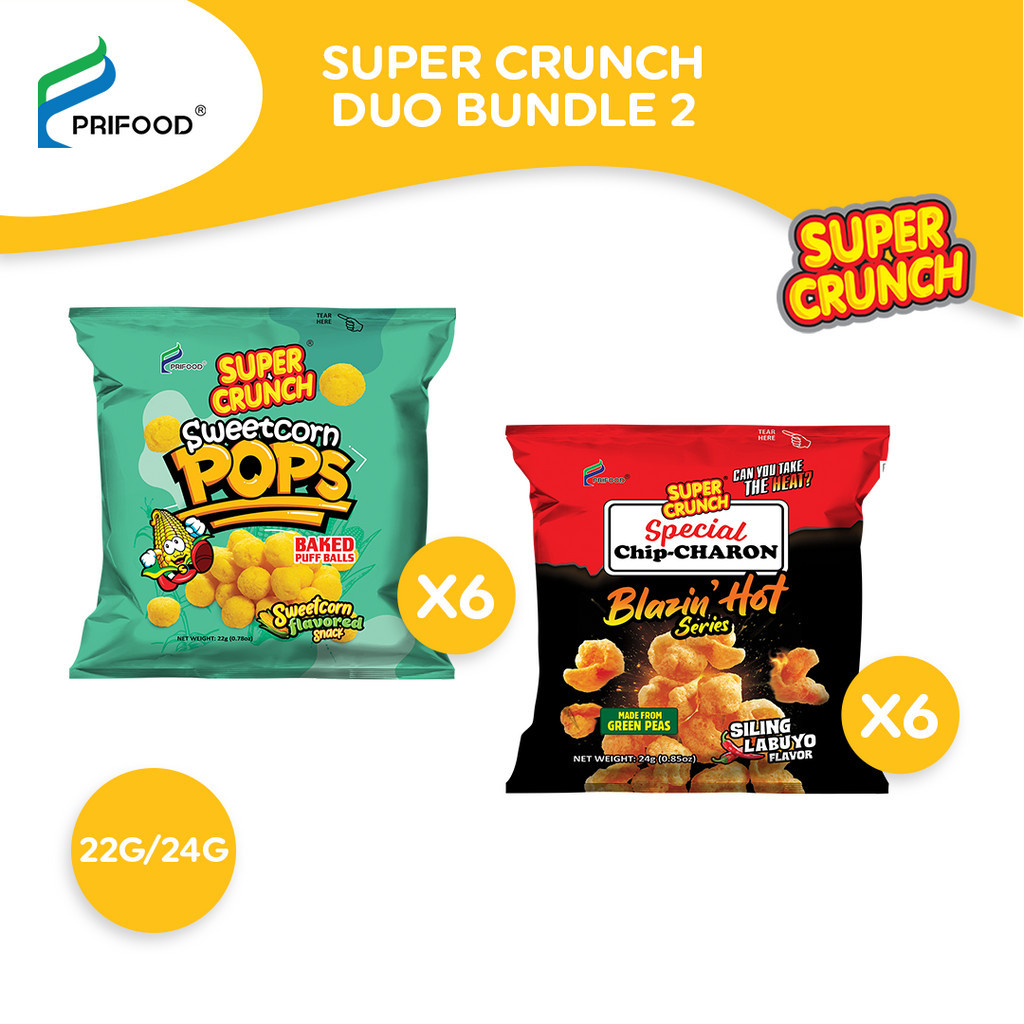 Super Crunch Duo Bundle 2 - 6 Sweetcorn Pops 22g & 6 Chip-Charon Blazin ...