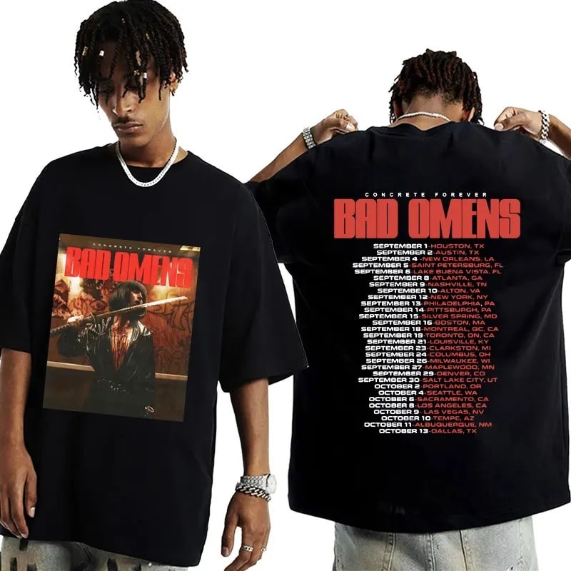 Hot BAD OMENS Concrete Forever US Tour 2023 Graphic T Shirt Men's Women Clothing Hip Hop Style T ...