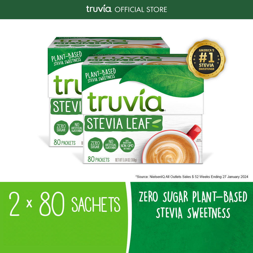 Truvia® Stevia Leaf Sweetener, 2 Boxes x 80 Sachets (160g) Zero ...
