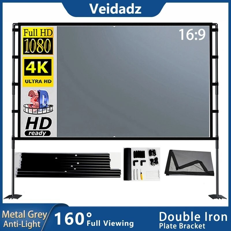 VEIDADZ Projector Screen With Stand Grey Anti-light 84-120inch Foldable ...