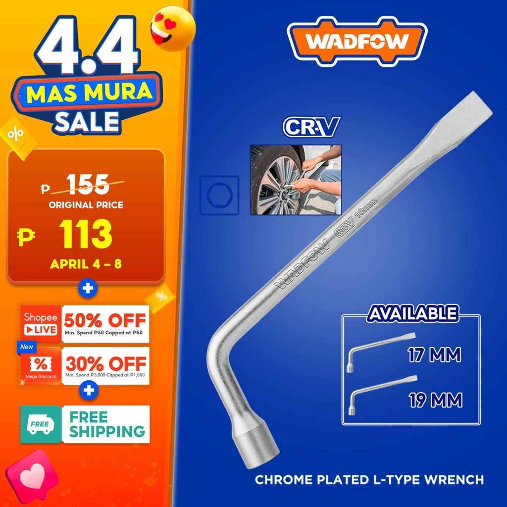 Wadfow 17mm-19mm Chrome plated L-Type Wrench with Screw Driver Crowbar ...
