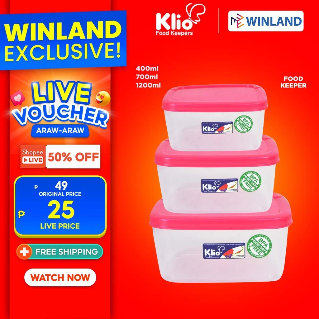 Klio by Winland Square Stackable Food Keeper Kitchenware Container Storage Bin KL-S00(PNK ...