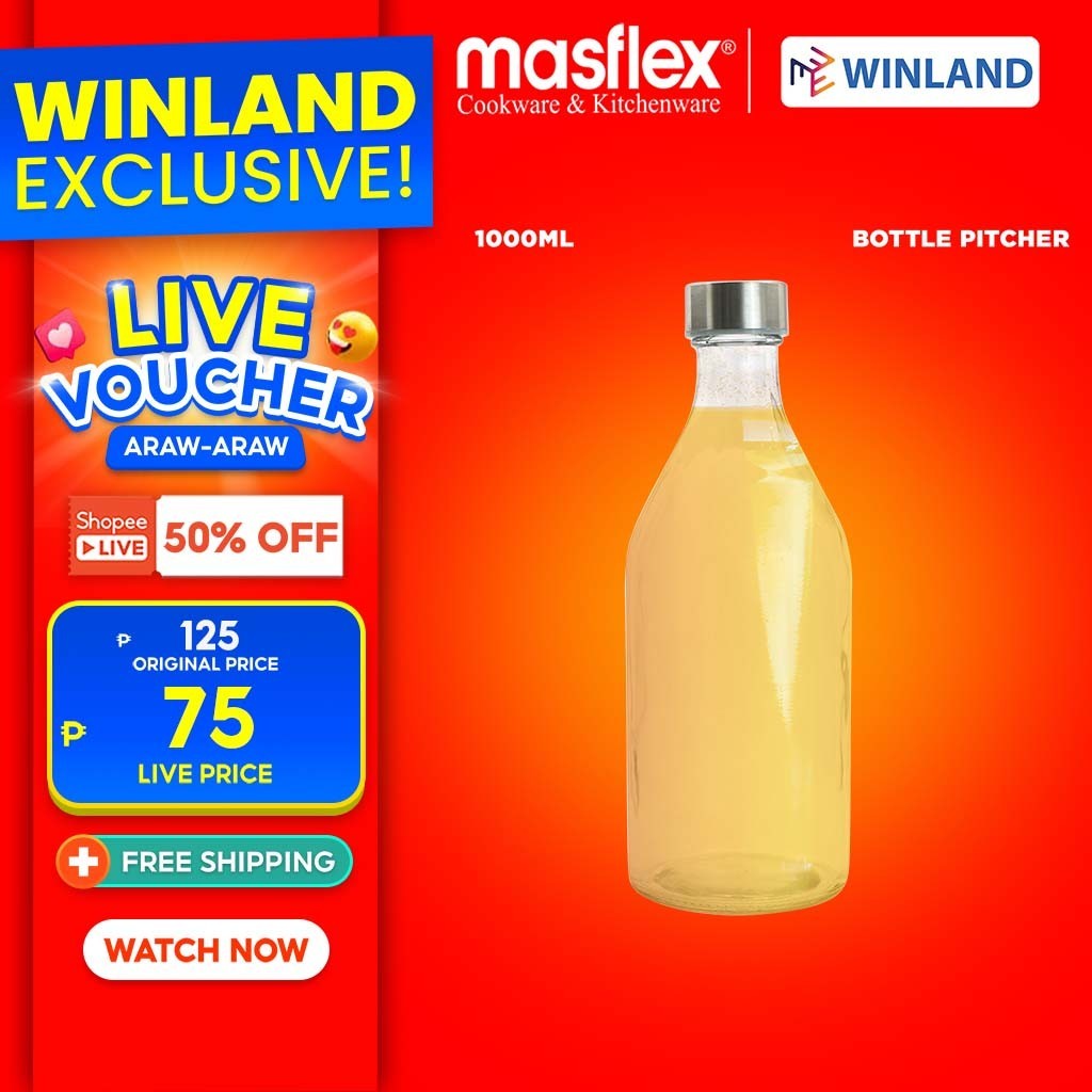Masflex by Winland 1000mL Glass Round Water Container Bottle Pitcher ...
