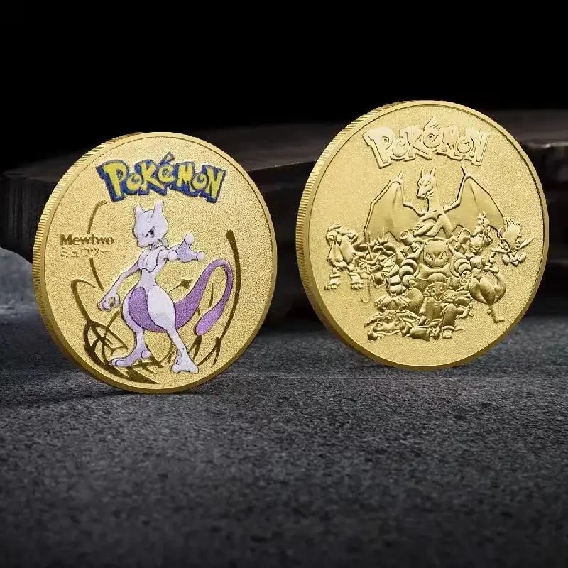 Gold Pokemon Coins Metal Mewtwo Coins Anime Commemorative Coin ...