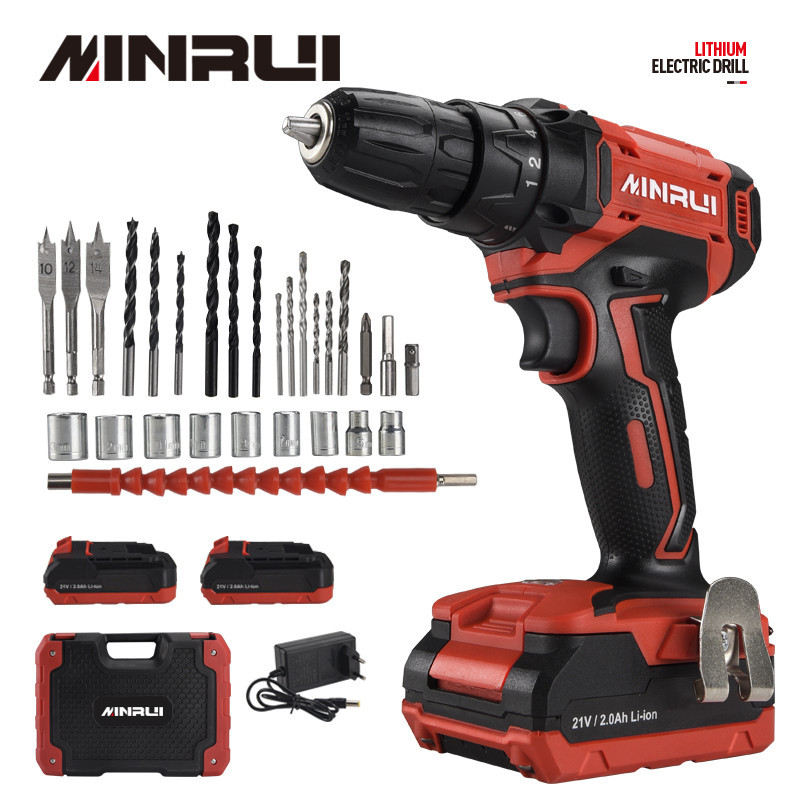 MINRUI Cordless Electric Drill 21V Electric Screwdriver Battery Powered ...