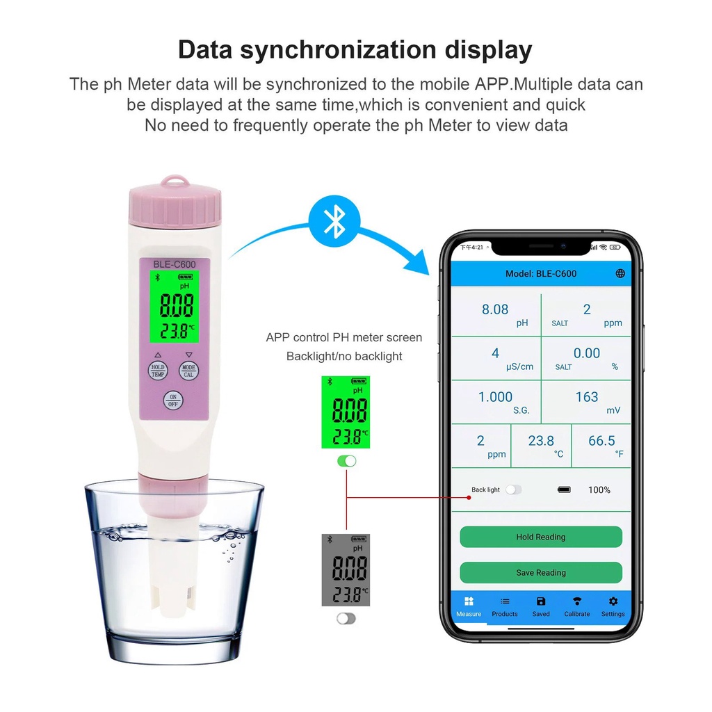3/4/5/7 in 1 Bluetooth PH Meter TDS/EC/ORP/Salinity/SG/Temp Tool Digital Water Quality Monitor ...