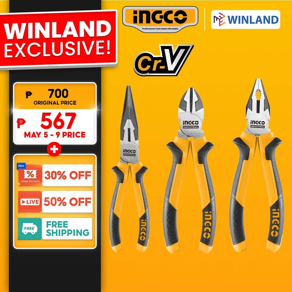 Ingco by Winland CRV Pliers Set Long Nose Combination Plier Cutting ...
