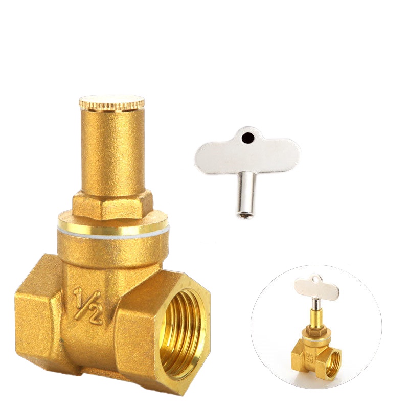 1/2" 3/4" 1" Brass Gate Valve With Lock Inside The Triangle Key Water ...