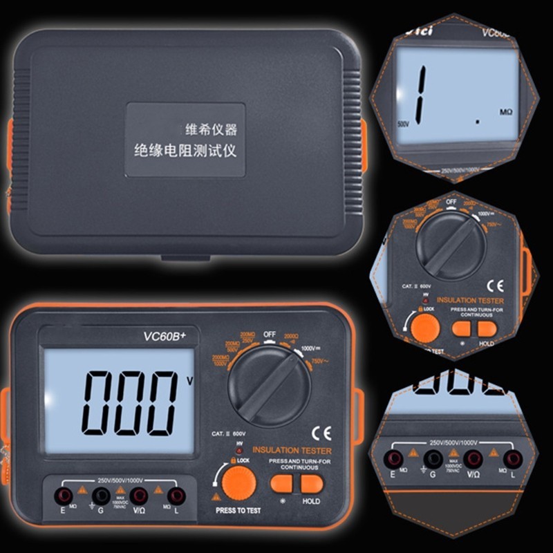 VC60B+ Digital Insulation Resistance Tester DCV ACV Meter Megohmmeter ...