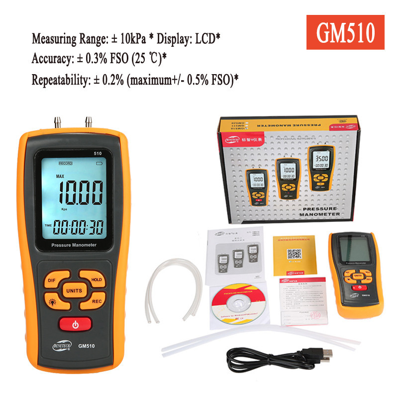 BENETECH GM510 Handheld Digital Pressure Gauge Tester Meter Manometer ... BENETECH GM510 Handheld Digital Pressure Gauge Tester Meter Manometer ...