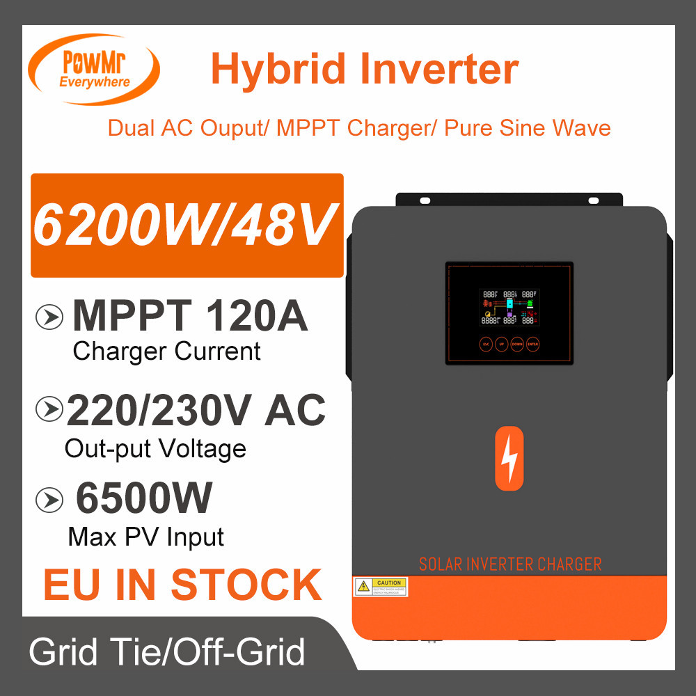 웃PowMr 6200W On Grid/Off Grid Solar Inverter MPPT 120A Solar Charger Max PV Power 6500W 230V ...