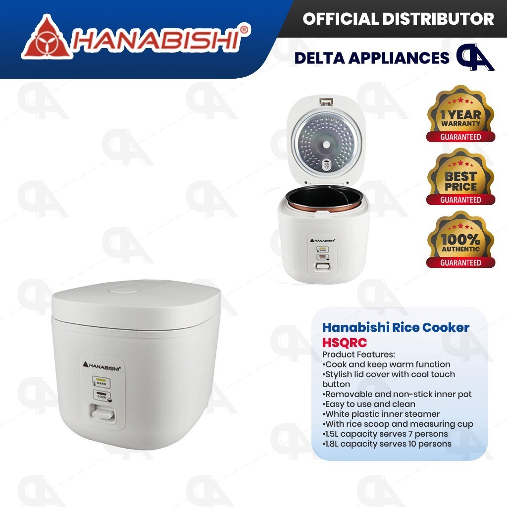 Hanabishi Rice Cooker 1.5L 7 Cups Jar Type Square Original w/ 1 Year ...