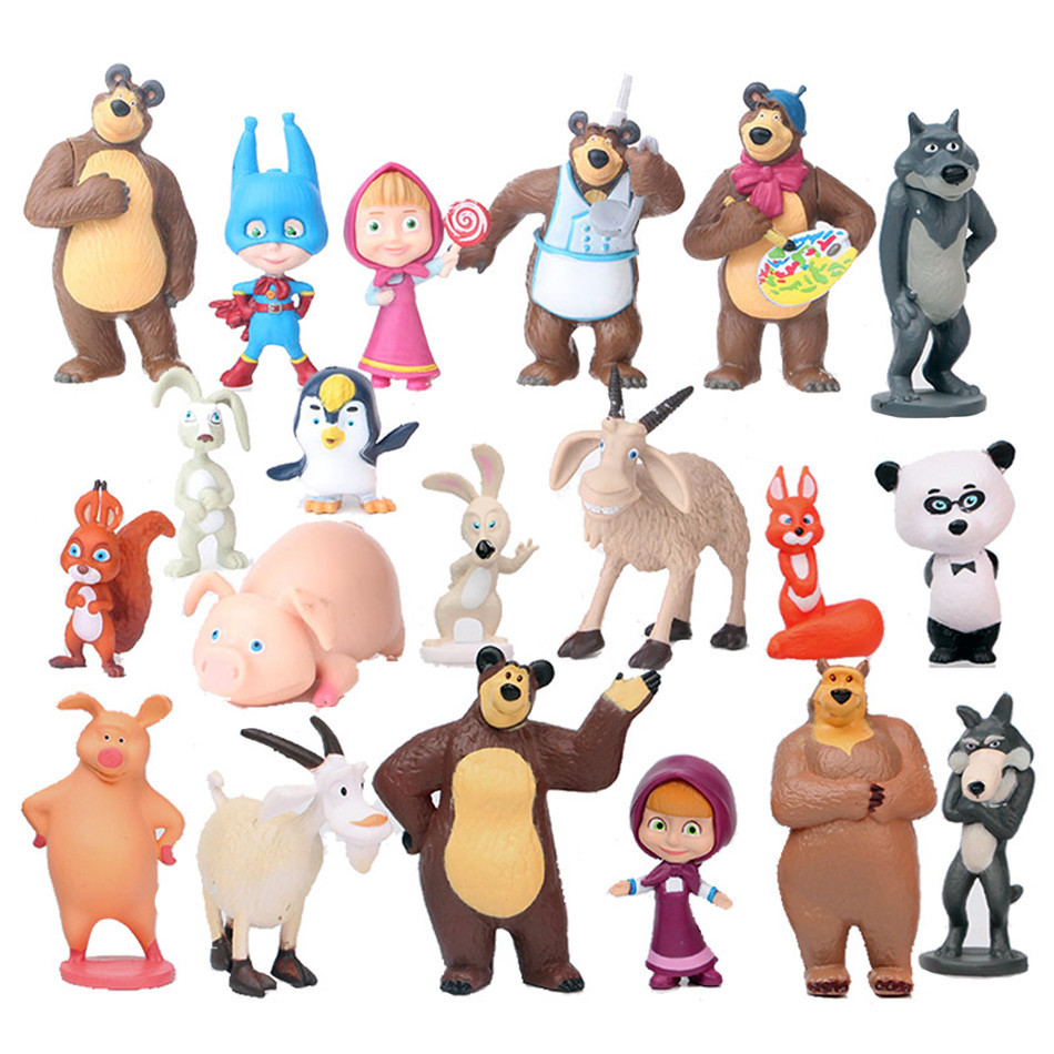 20 Style 7cm Masha and the Bear Action Figure Anime Cute Cartoon Model ...