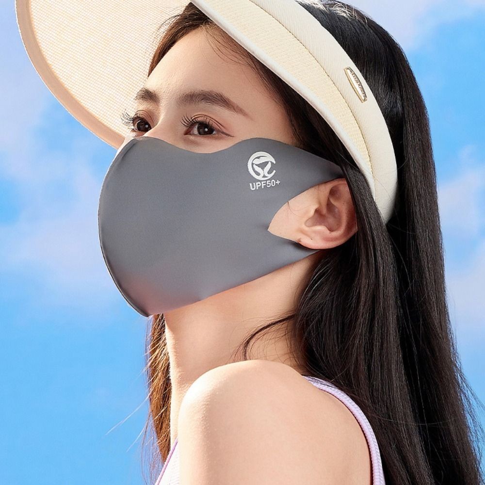 Summer Ice Silk Mask Elastic Face Mask Solid Color Face Gini Mask UV ...