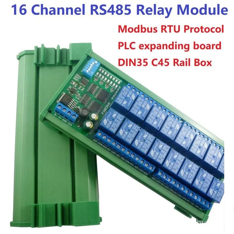 DC 12V DIN35 C45 Rail Box 16 Channel RS485 Relay Module Modbus RTU UART Control Switch Board for ...