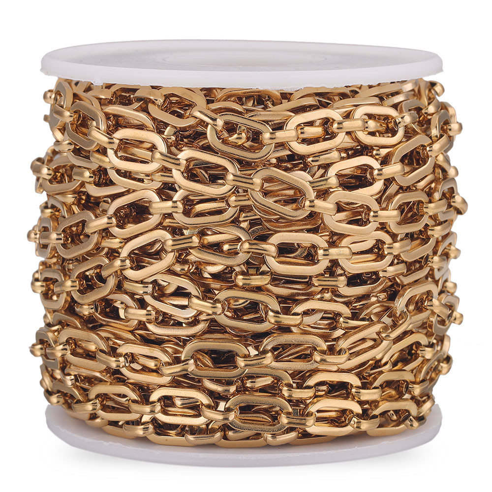 1 Meter Width 6mm Stainless Steel Plated Gold Curb O Chain Roll Cuban ...