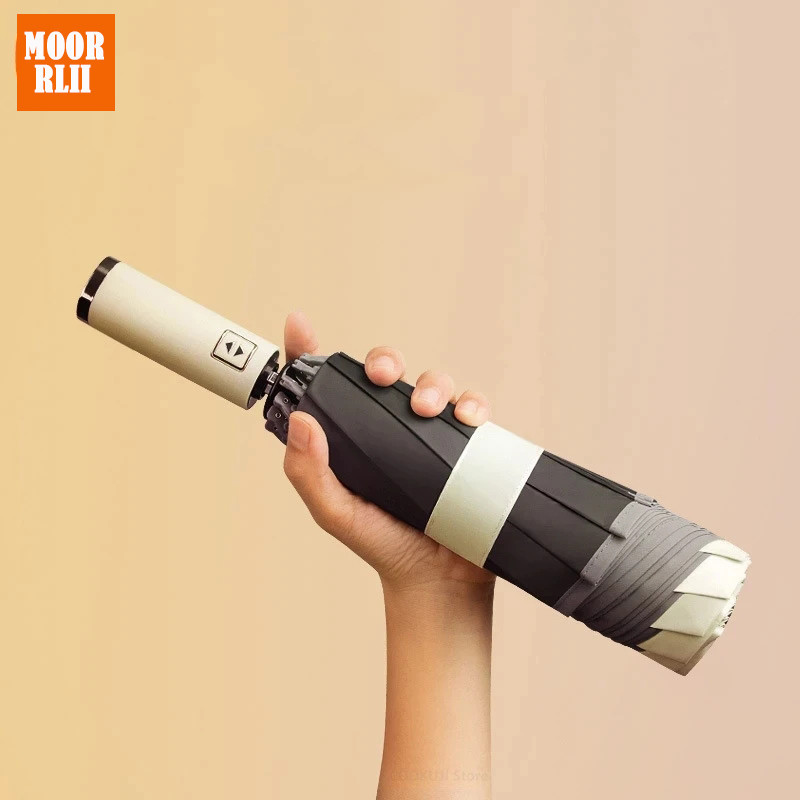 ♥New 10 Ribs Umbrella Fully Automatic Reflective Umbrella Reverse ...