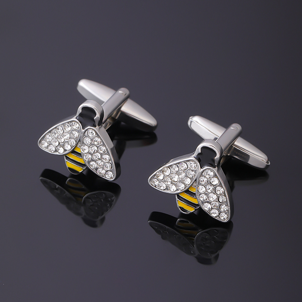 OL Pretty Bumble Bee Cufflinks White Rhinestone Yellow Black Enamel ...