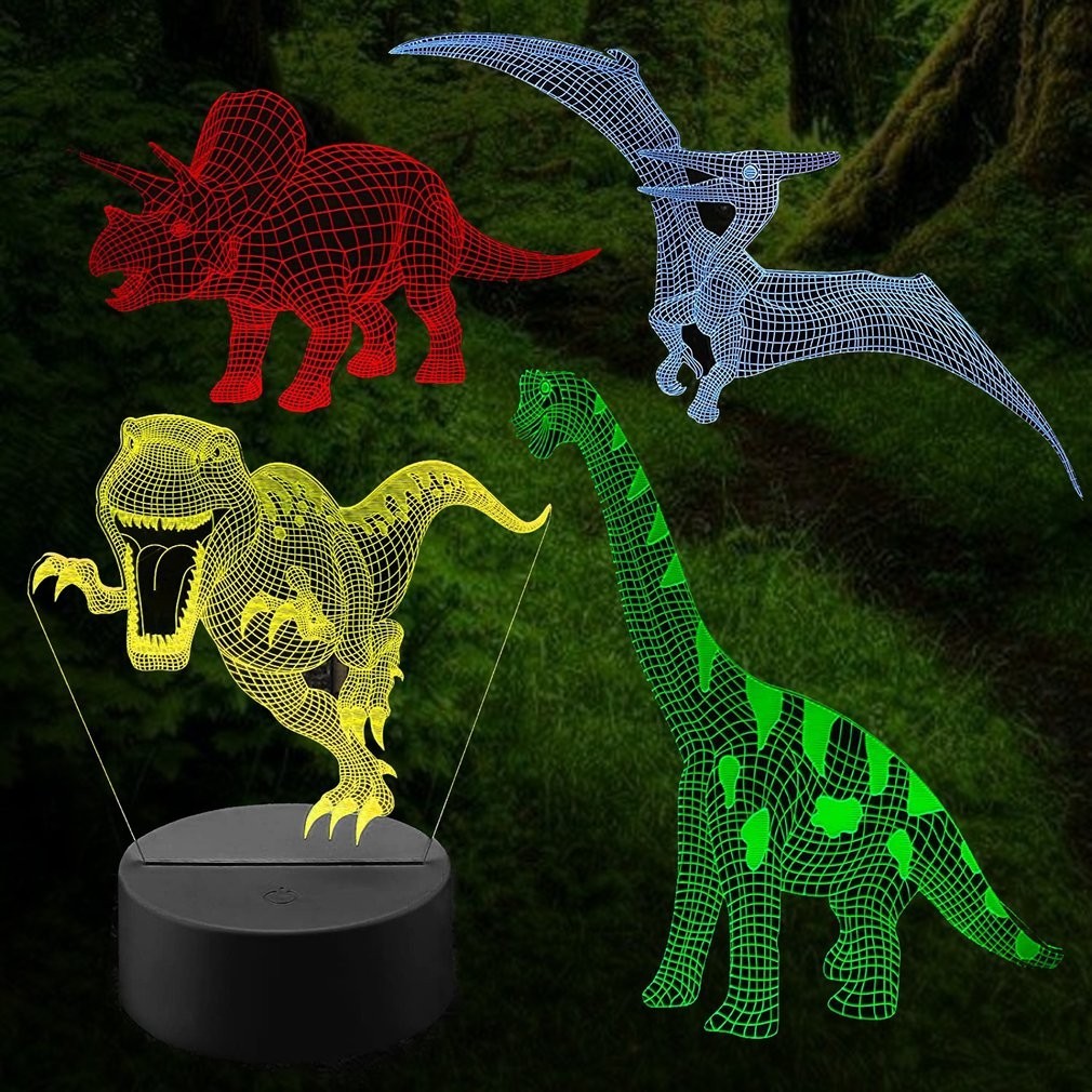 ♠Novelty 3d Led Dino Night Light 16 Color Dinosaur Lamp With Remote ...