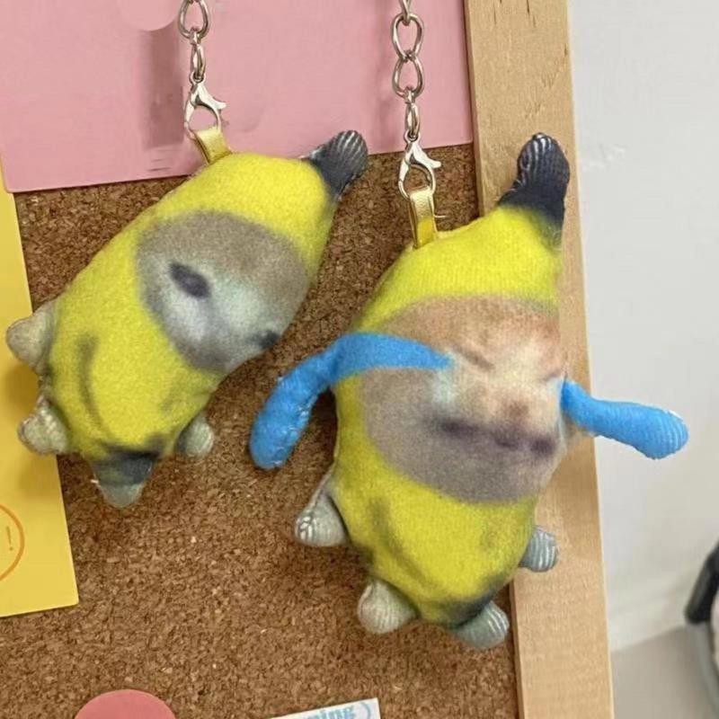 Banana Cat Meme Plush Keychain Stuffed Doll Charm Crying Sounds Plushy ...