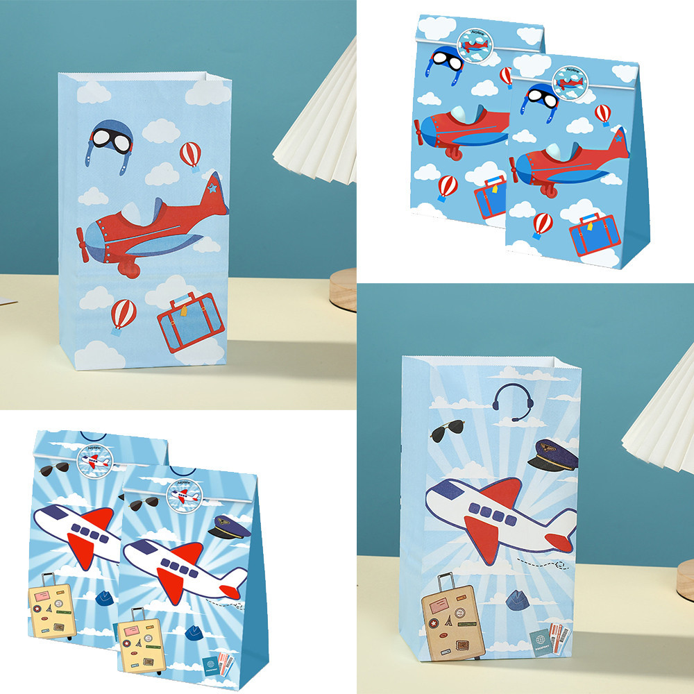 ☼Airplane Birthday Party Paper Candy Bag with Sticker Cartoon Plane ...