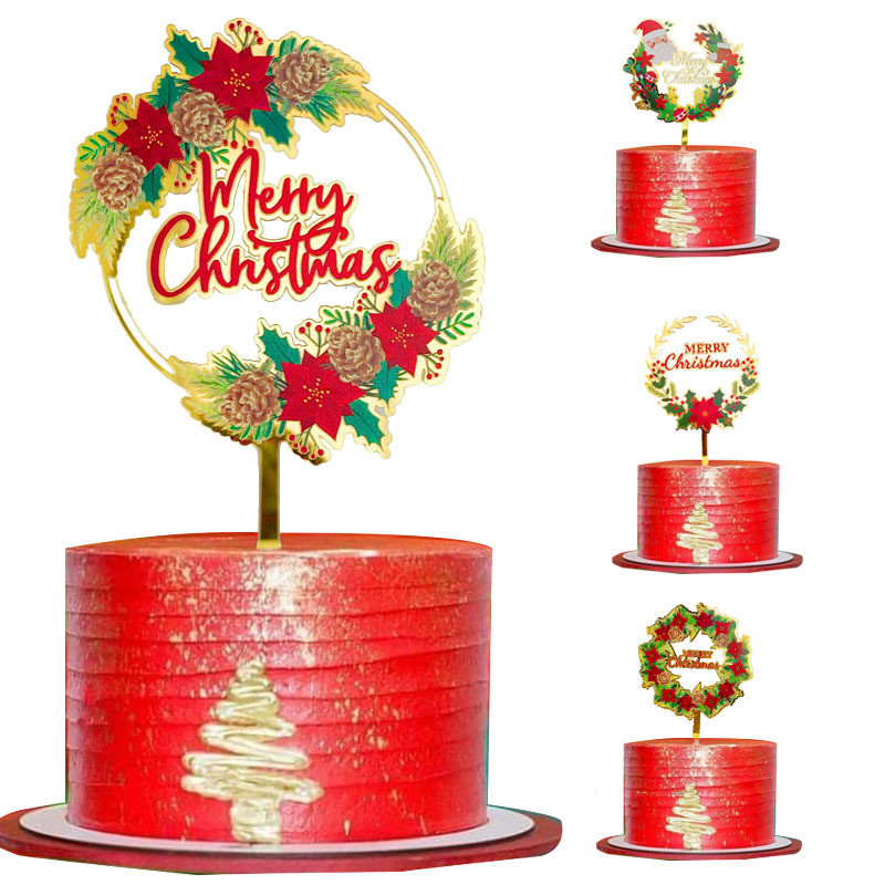 Ins Merry Christmas Party Acrylic Cake Toppers Color Santa Claus Xmas