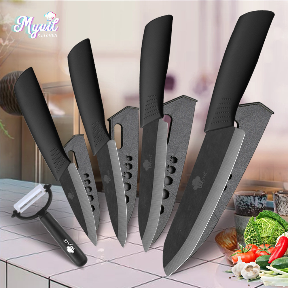 Ceramic Knives Set with Peeler Chef Knife Paring Utility Slicing Knife ...
