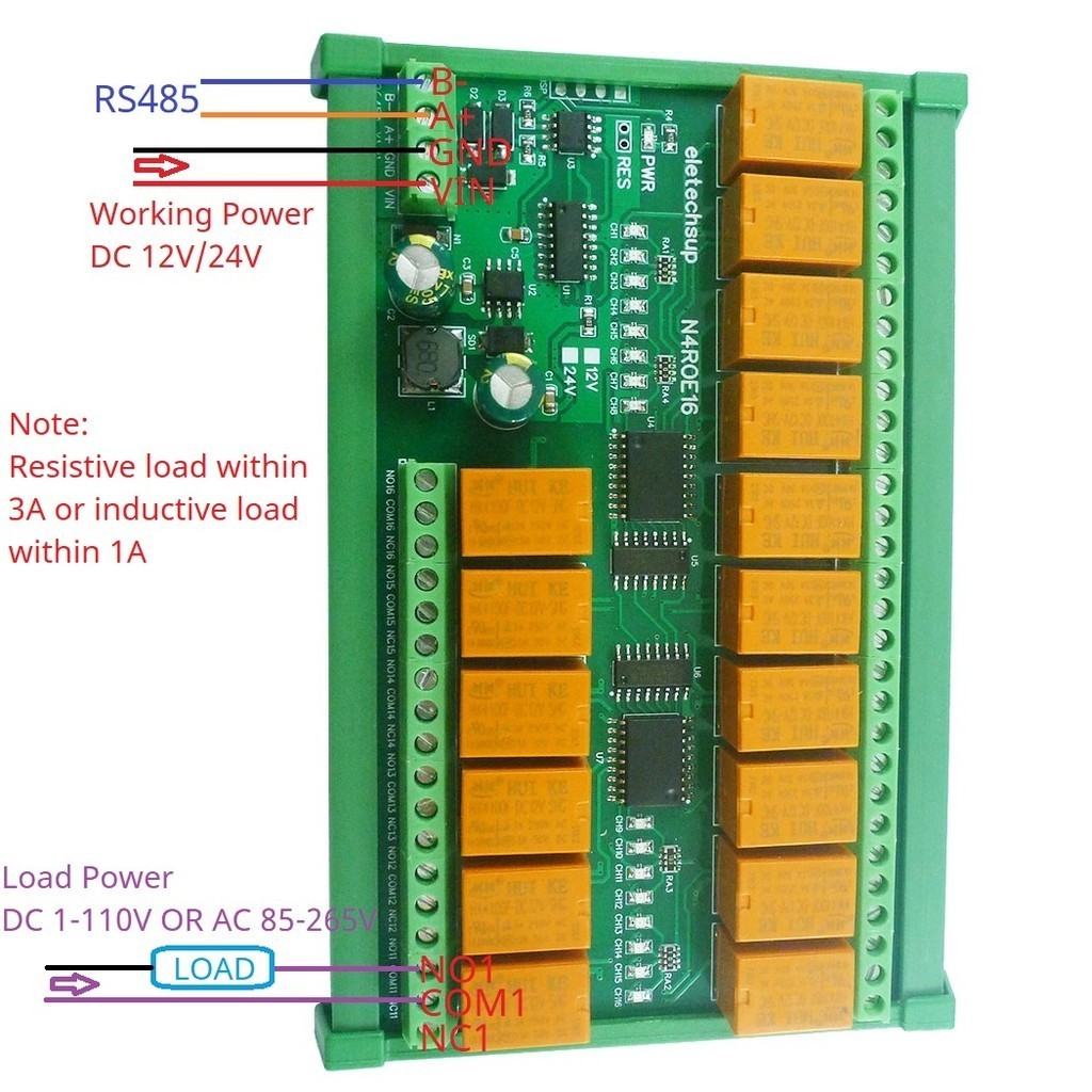 Dc 12v 24v 16ch 3a Rs485 Din C35 Rail Mount Box Multifunction Relay Modbus Rtu Module Switch Di 
