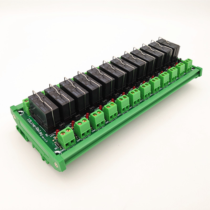 ♠DIN Rail Mount 24VDC Relay Module 12 SPDT 16A Power Relay Interface ...