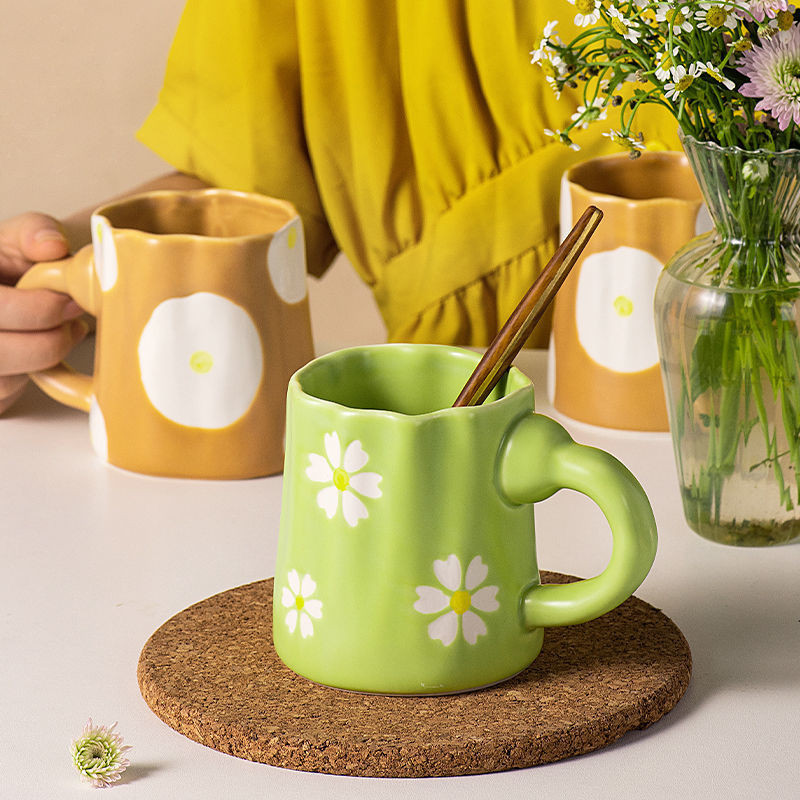 Cute Large Capacity Flower Mug Hand Pinched High-End Sense Ceramic ...